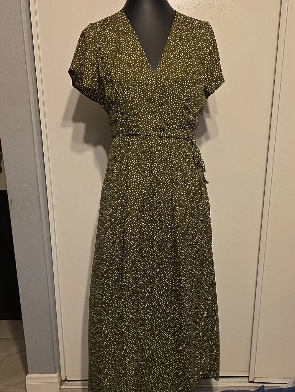 Blue Rain | Dresses | Blue Rain Olive Green Polka Dot Wrap Maxi Dress ...